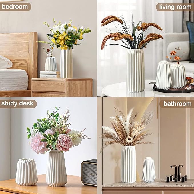 Ceramic Vases Set of 3-White Vase - Liv Hual Inc
